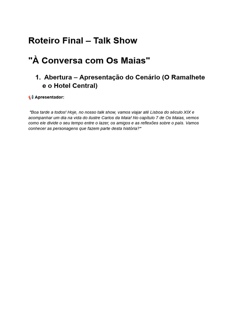 Roteiro Final - Talk Show | PDF