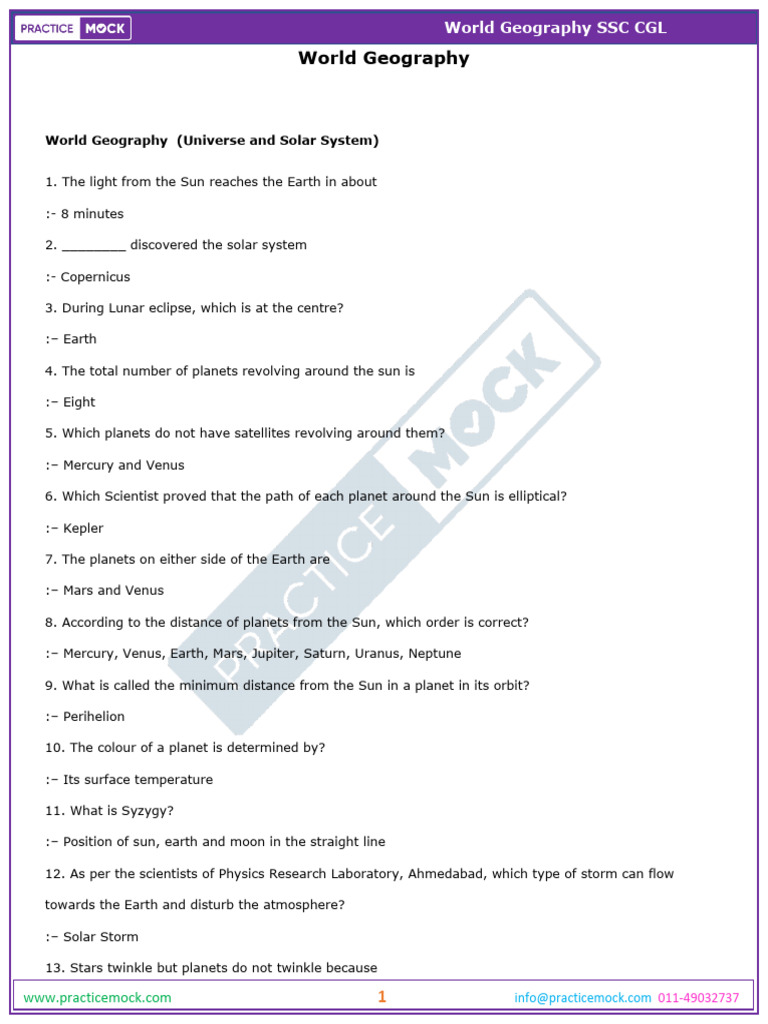 World Geography SSC CGL Part 1 | PDF | Rock (Geology) | Planets