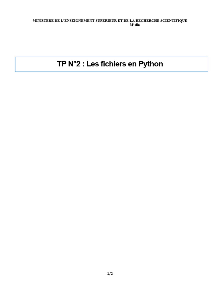 TP N°2 Les Fichiers en Python | PDF | Python (Langage de programmation) | Fichier texte