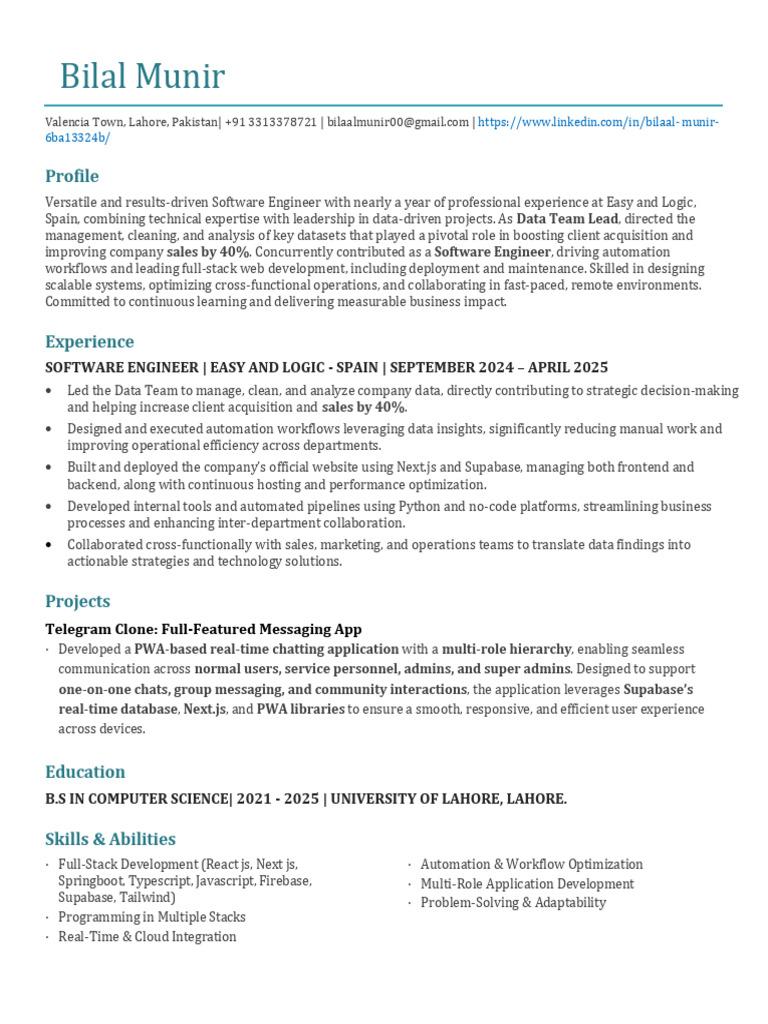 Bilal - Software - Engineer | PDF | Computing | Information Technology