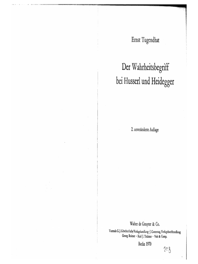 1970 Ernst Tugendhat - Der Wahrheitsbegriff Bei Husserl und Heidegger ...
