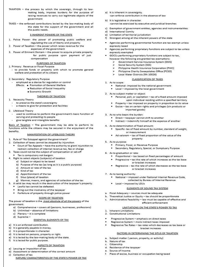 Income Taxation Tabag Summary Chapter 1 and Chapter 2 PDF Free 1 | PDF | Taxes | Capital Gains Tax