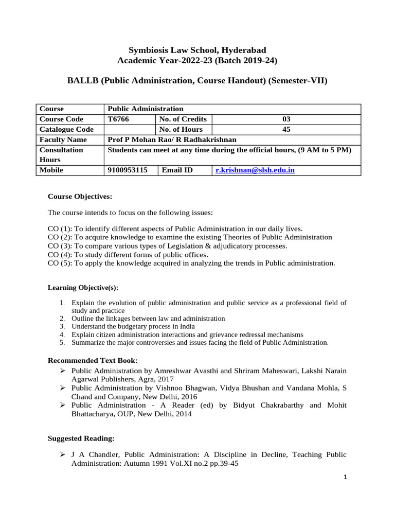 Public Administration Course Overview | PDF | Learning | Lecture