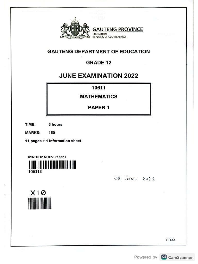 2022 Grade 12 Math June Paper 1 GP | PDF