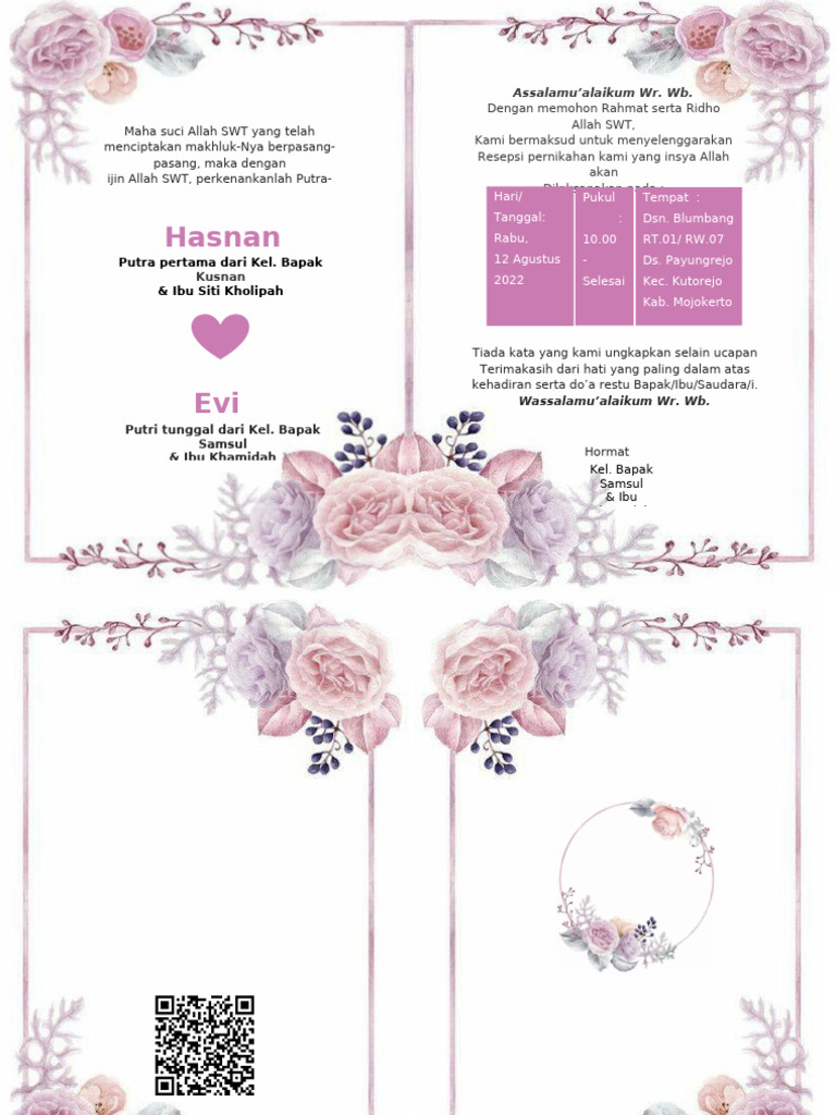Undangan Resepsi Pernikahan Evi & Hasnan | PDF