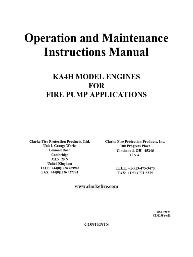 CLARKE KA4H MODEL ENGINES FOR FIRE PUMP APPLICATIONS IOM - 02 - 11 ...