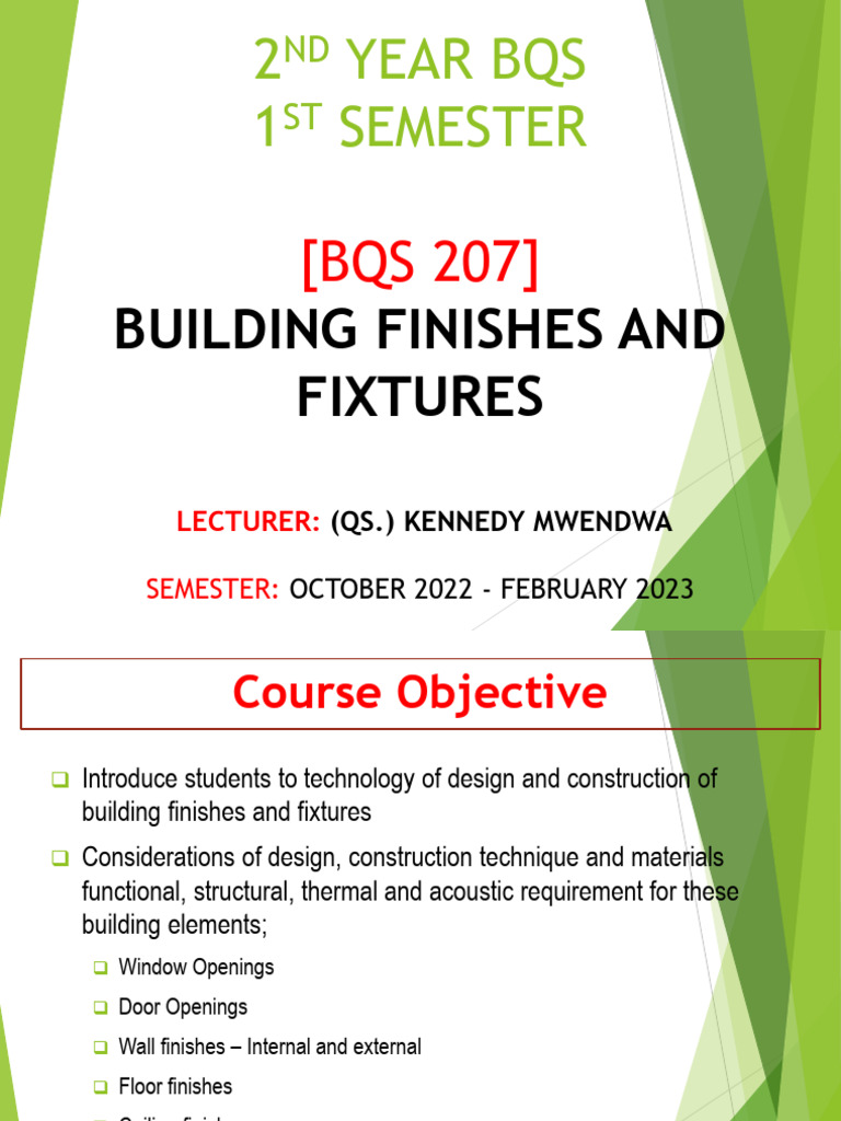 Building Finishes and Fixtures Course | PDF | Architectural Elements ...