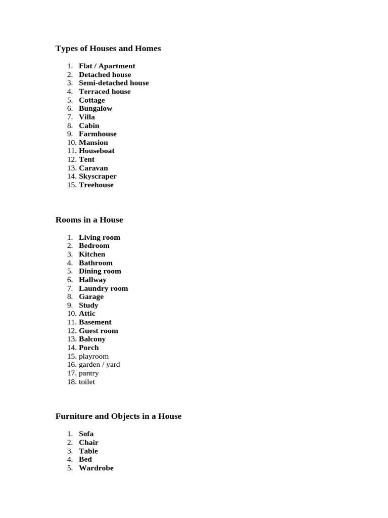 Home and House. Vocabulario | PDF | Home