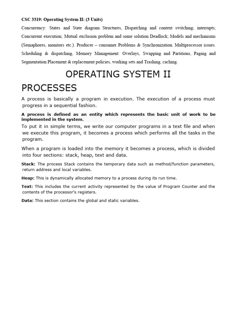 Operating System II Lecture Material | PDF | Thread (Computing) | Process (Computing)