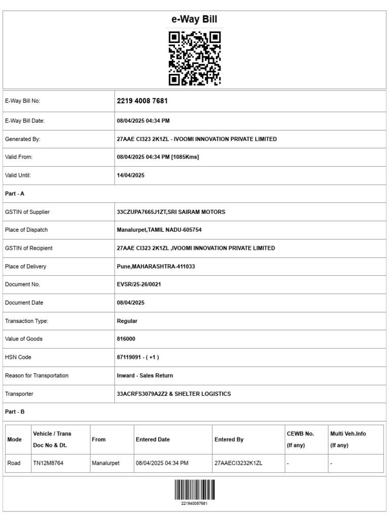 E-Way Bill System-EV | PDF