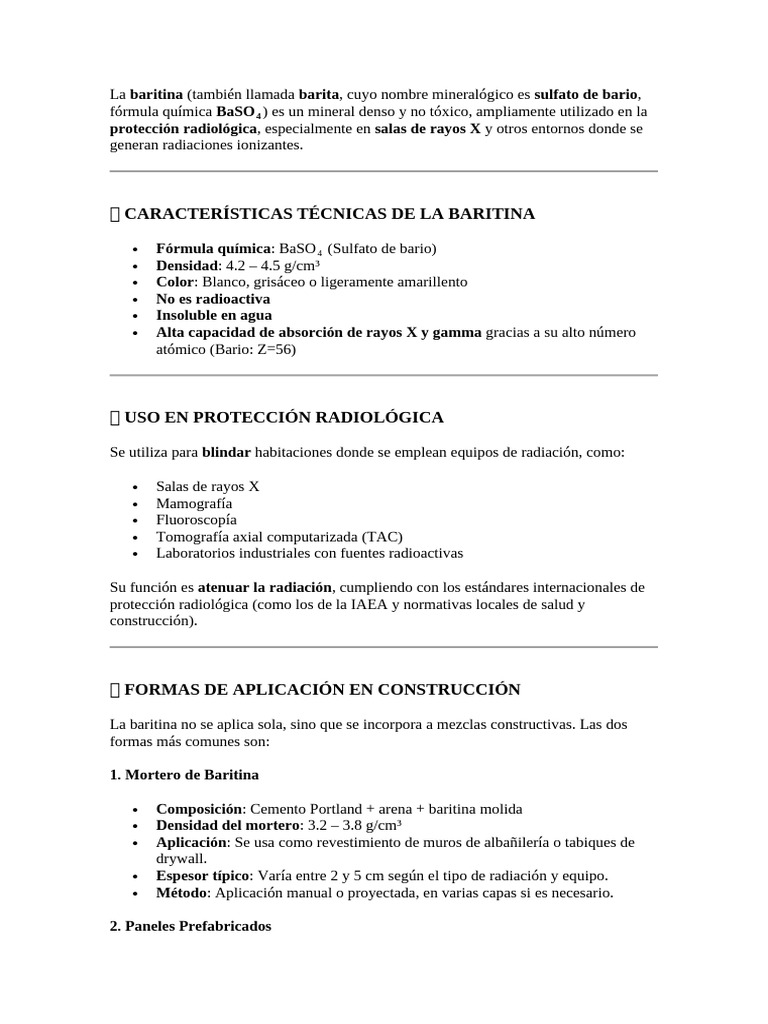 Aplicación de Baritina en Blindaje Radiológico | PDF | Hormigón | Rayo X