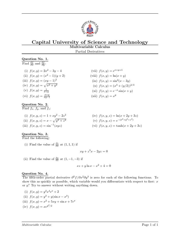 Partial Derivatives in Multivariable Calculus | PDF