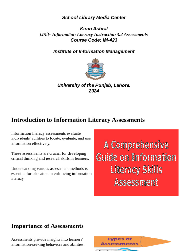 5th Lecture, Information Literacy Instruction 3.2 Assessments | PDF | Educational Assessment ...