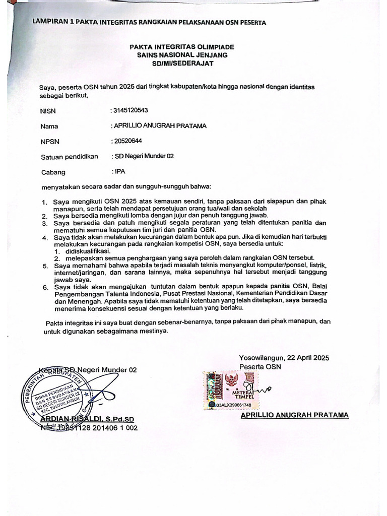 Pakta Integritas Lio | PDF