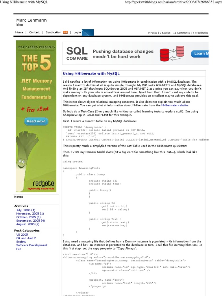 Using Nhibernate With Mysql Pdf My Sql Databases