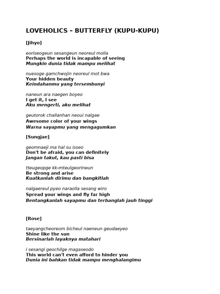 Butterfly by Loveholics Lyrics | PDF