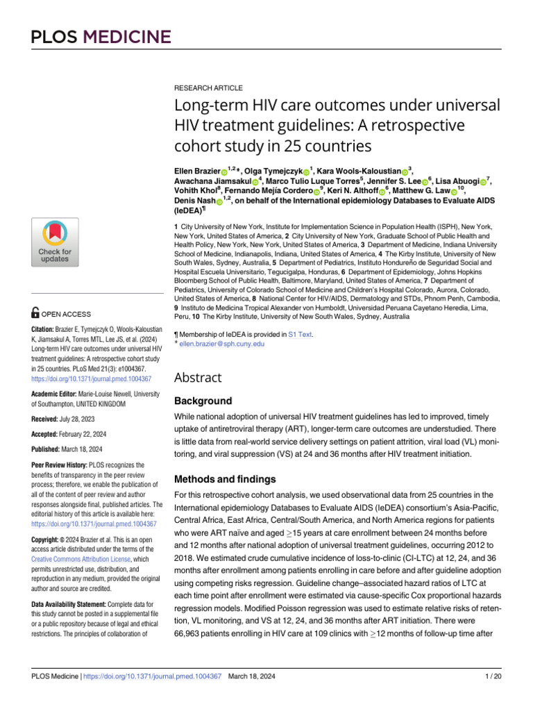 Journal Pmed 1004367 | PDF | Management Of Hiv/Aids | Health Sciences