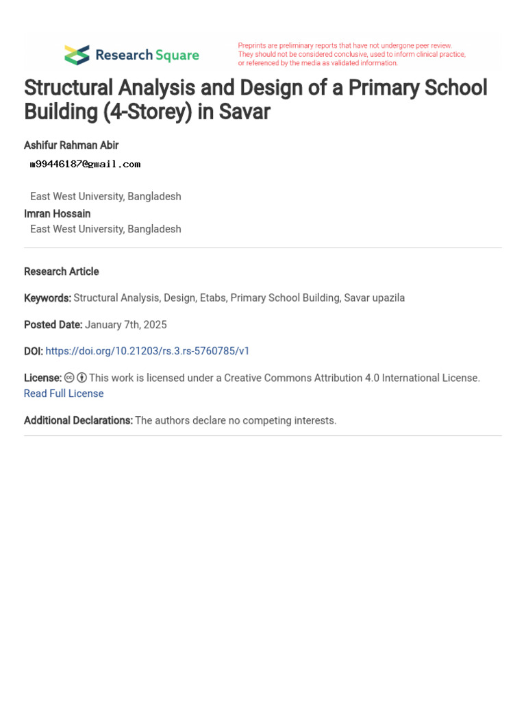 Structural Analysis and Design of A Primary School | PDF | Structural Analysis | Structural Load