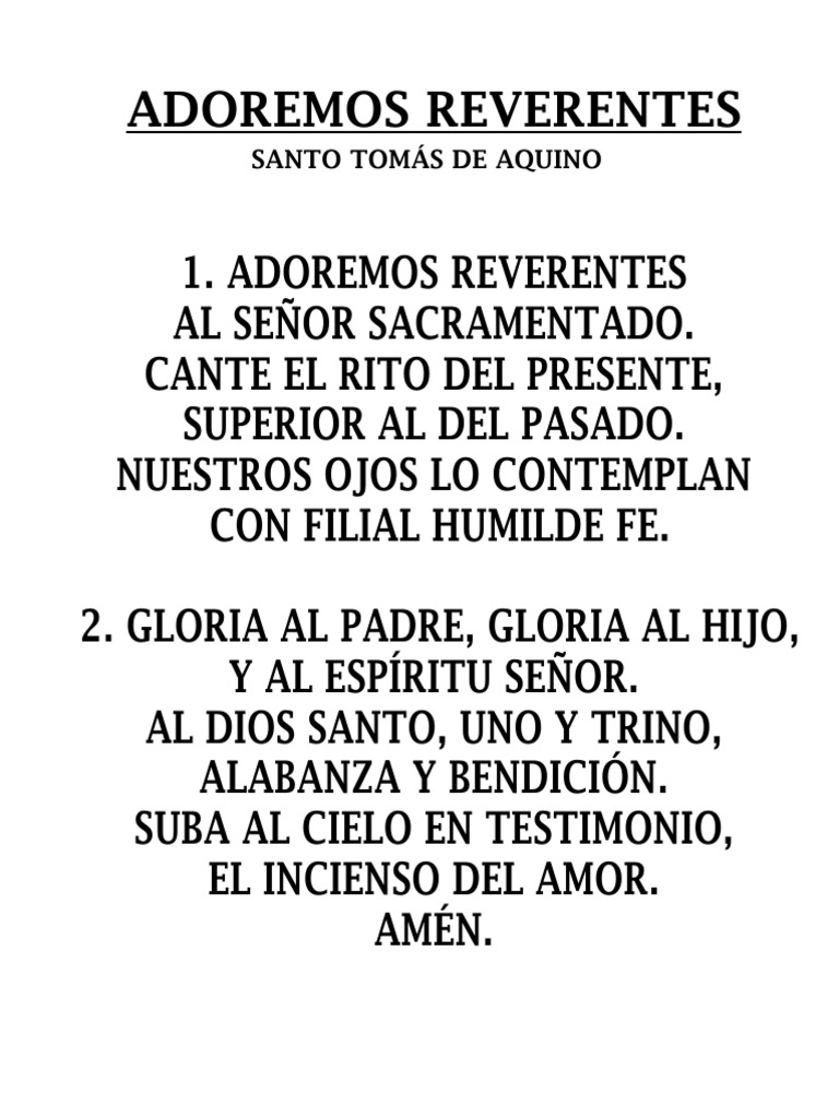 Adoremos Reverentes Oracion Santo Tomas de Aquino | PDF