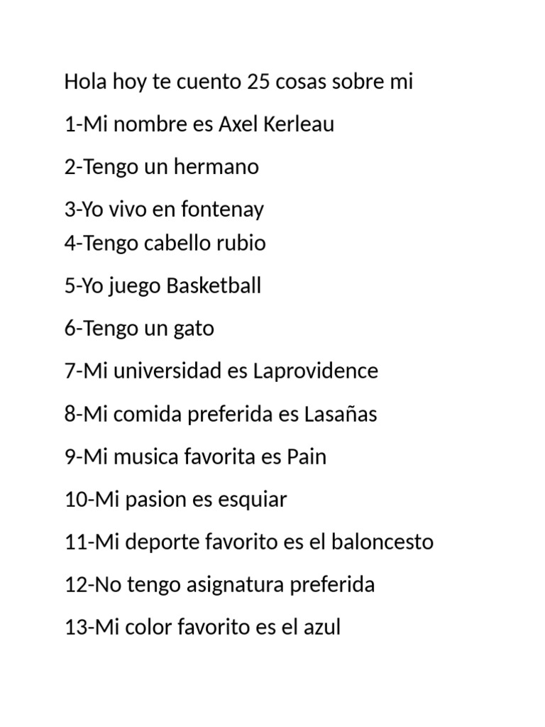 25 Cosas Sobre Mi | PDF