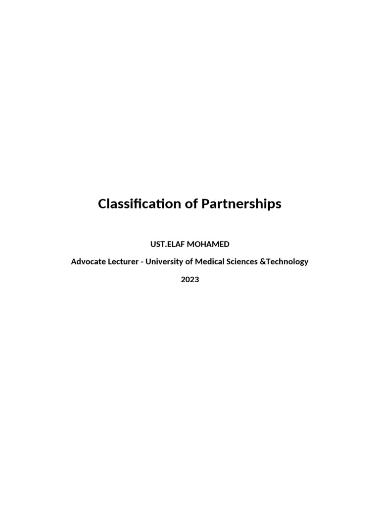 Classification of Partnerships | PDF | Partnership | Legal Liability