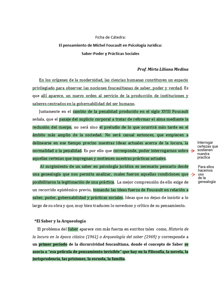 El Pensamiento de Michel Foucault en Psicología Jurídica Saber-Poder y Prácticas Sociales | PDF ...