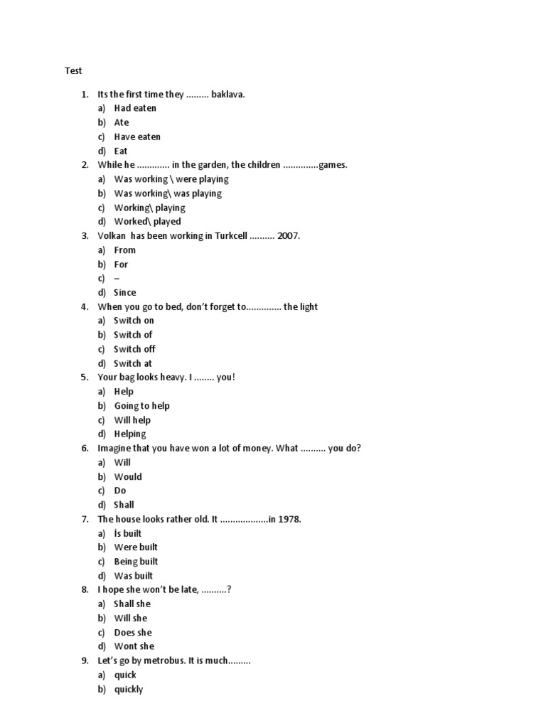 Pre Intermediate Test | PDF
