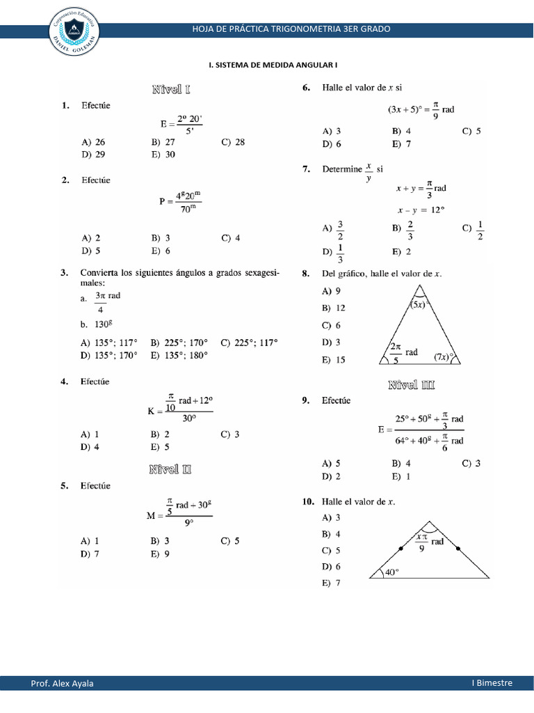 Tarea Bimestral Trigo 3ro Grado | PDF