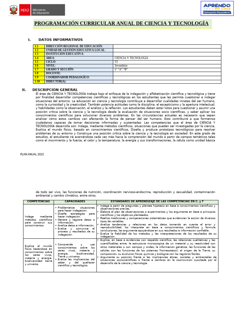 PROGRAMACION ANUAL CyT 5TO | PDF | Sustentabilidad | Investigación cuantitativa