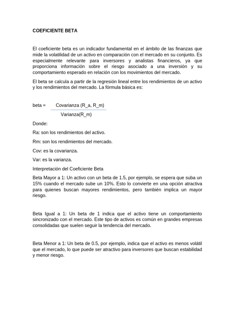 Coeficiente Beta, Tarea | PDF | Beta (Finanzas) | Modelo de fijación de ...
