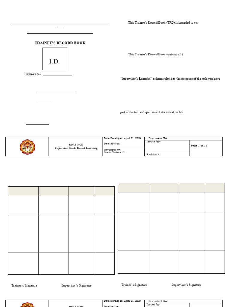 Trainees Record Book Costrua 240604151735 A076f23b | PDF | Electronics | Occupational Safety And ...