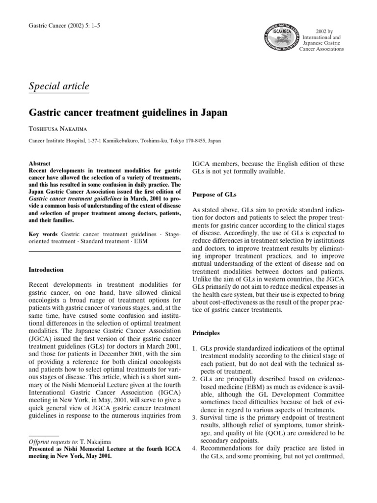 Japan Gastric Cancer Treatment Guidelines | PDF | Cancer | Medical ...