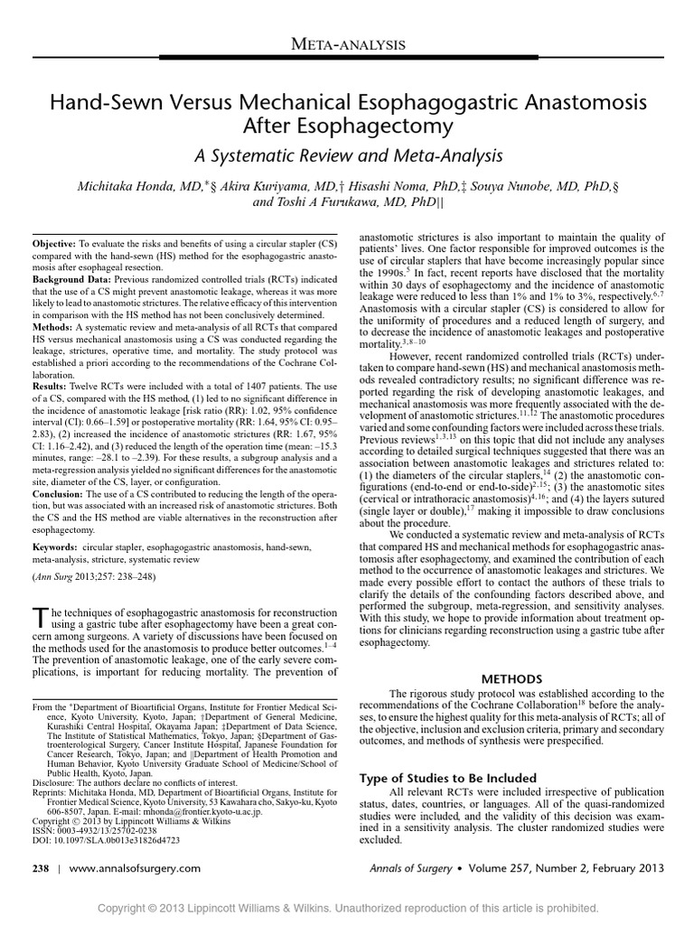 Hand-Sewn Versus Mechanical Esophagogastric Anastomosis After ...