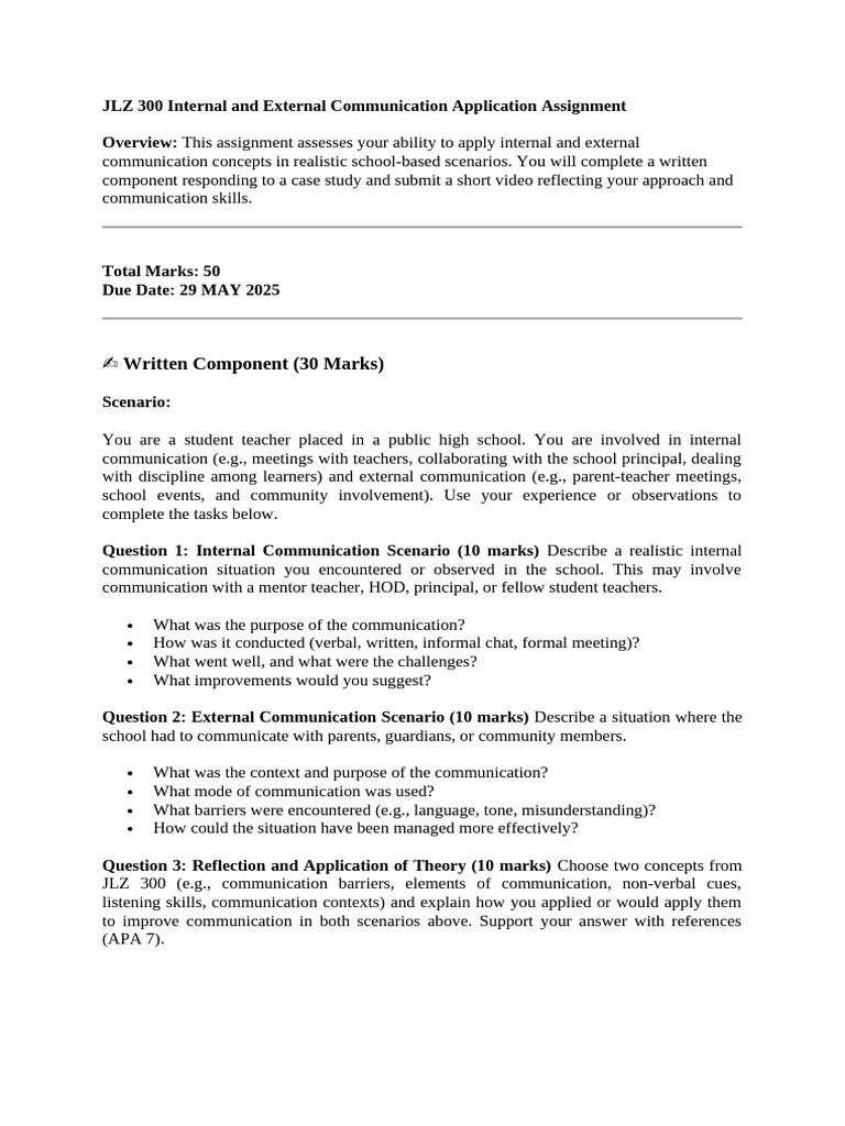 JLZ 300 Communication Assignment Guide | PDF | Communication ...