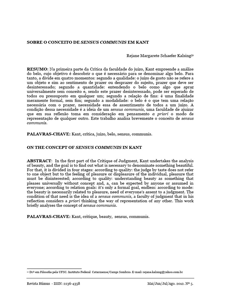 sensus communis | PDF | Immanuel Kant | Beleza
