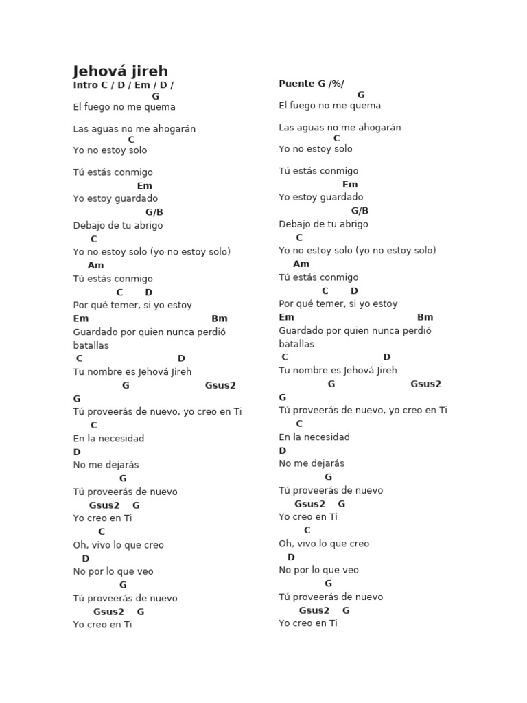 Letra y acordes de Jehová Jireh | PDF