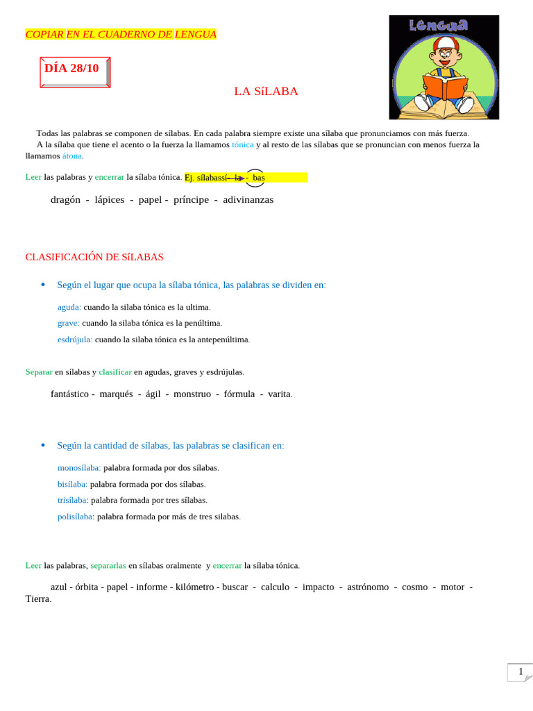 Clasificación de palabras por sílabas | PDF | Sílaba | Lingüística