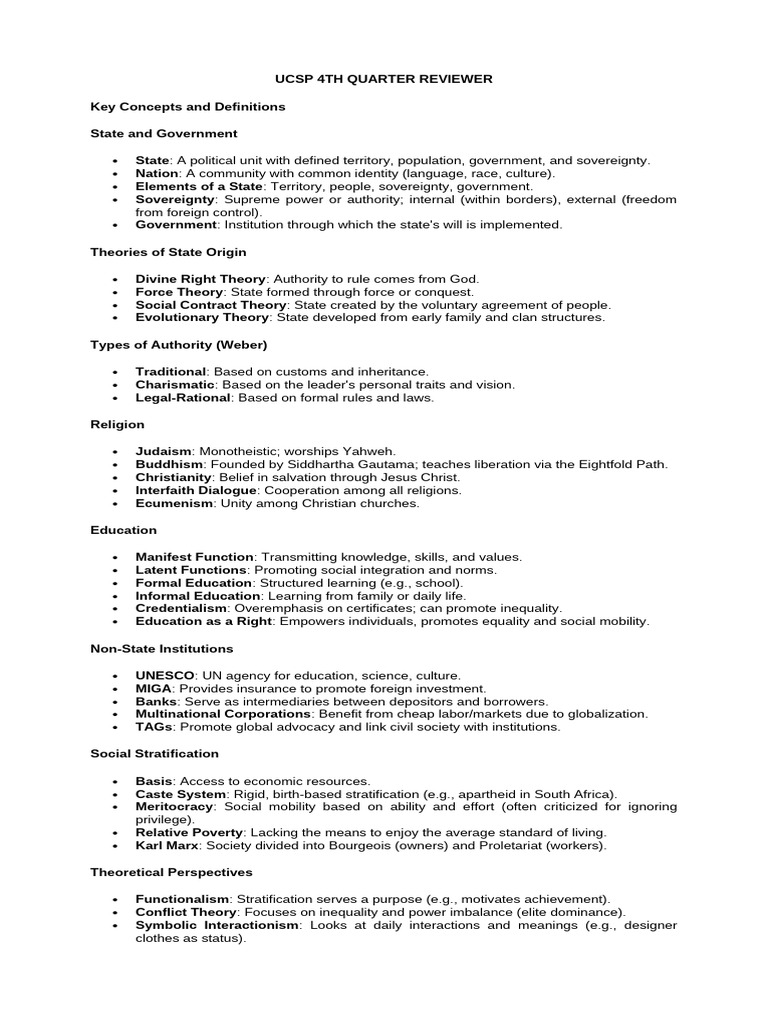 UCSP 4th Quarter Reviewer | PDF | Social Stratification | Social Inequality