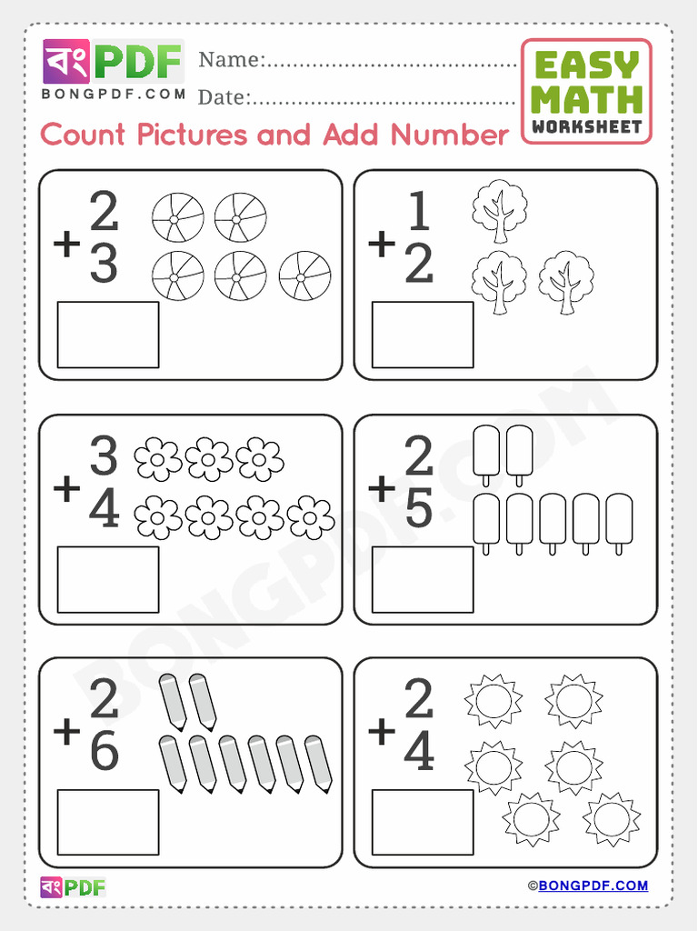 Pictures Addition English Numbers Worksheets | PDF
