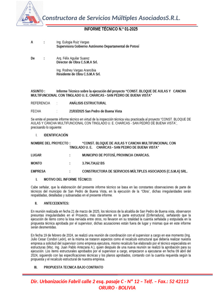 Informe Tecnico | PDF | Diseño arquitectonico | Arquitectura