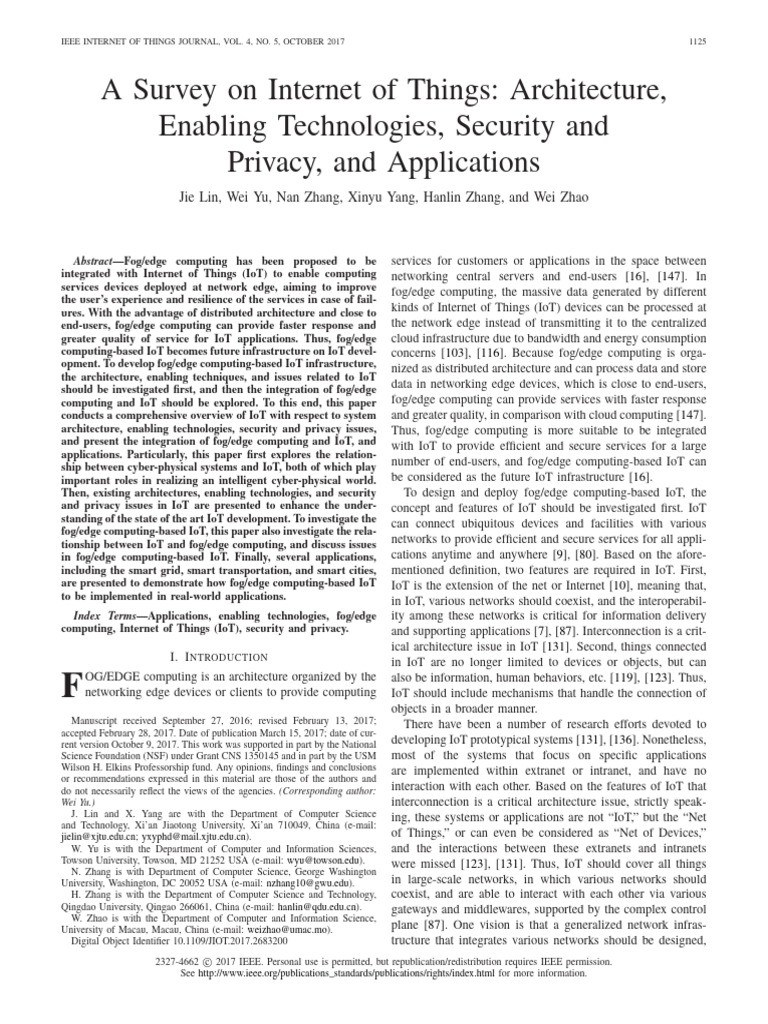 A Survey On Internet of Things Architecture Enabling Technologies Security and Privacy and ...