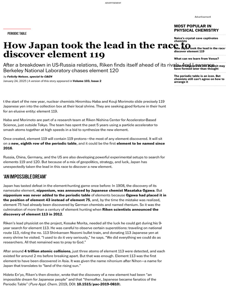 How Japan Took The Lead in The Race To Discover Element 119 | PDF ...