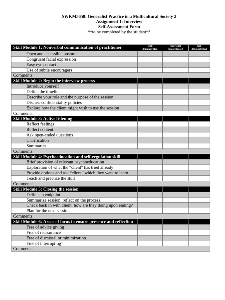 Student Self-Assessment Form - March25 | PDF