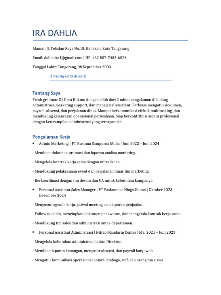 CV Ira Dahlia Modern | PDF