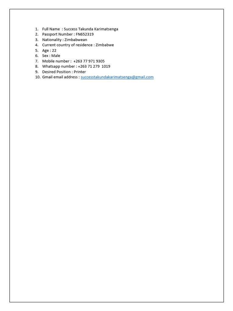 Success Takunda Details | PDF