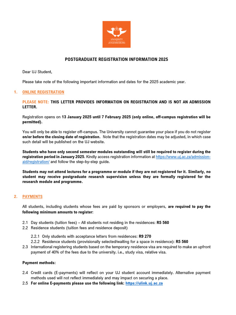 Postgraduate Student Registration 2025 | PDF | Travel Visa ...
