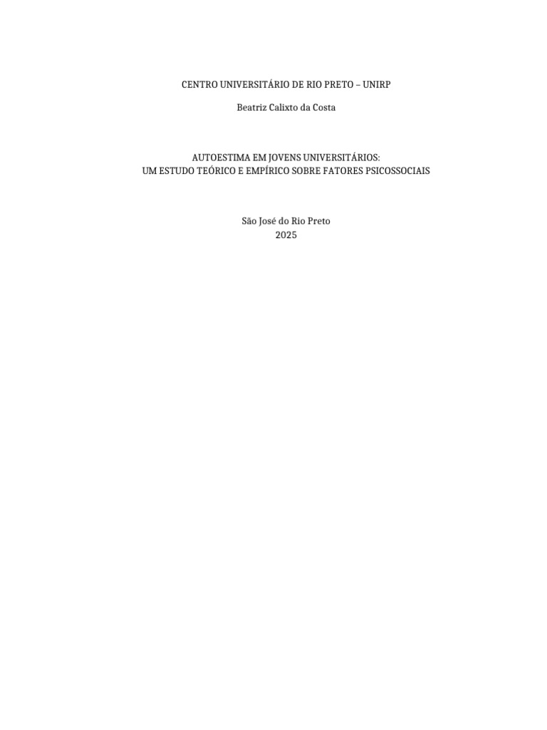 Autoestima em Universitários: Fatores Psicossociais | PDF | Autoestima ...