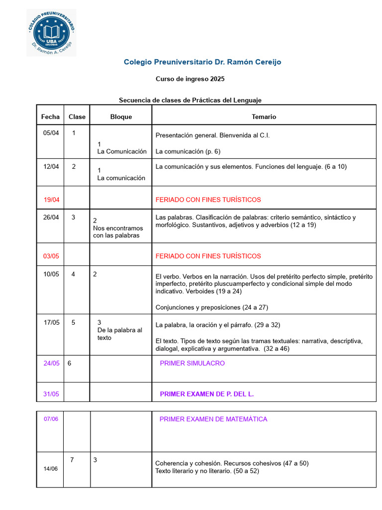 Cronograma PDL 2025 | PDF | Palabra | Narración