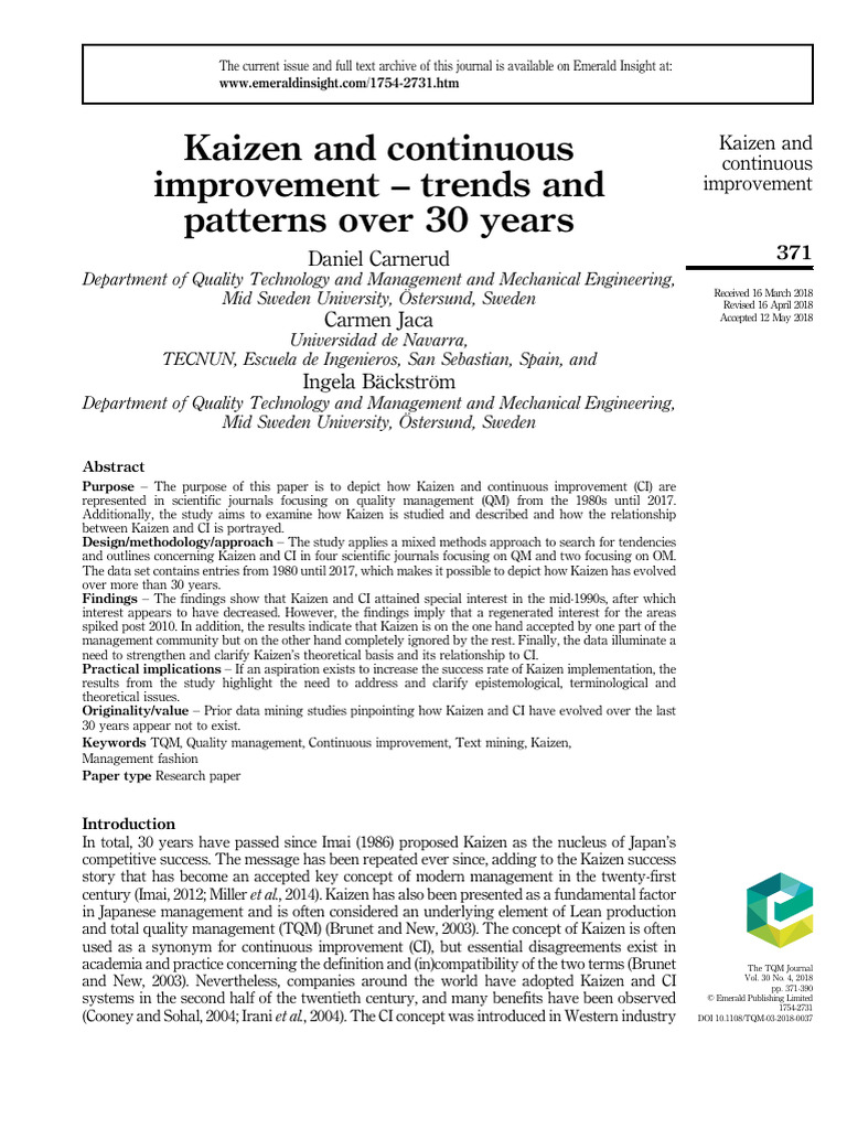 Kaizen and Continuous Improvement | PDF | Data | Quality Management