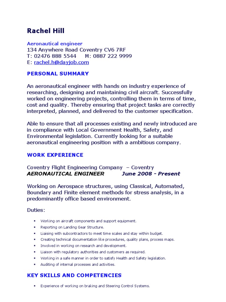 Aerospace Engineer Resume Sample